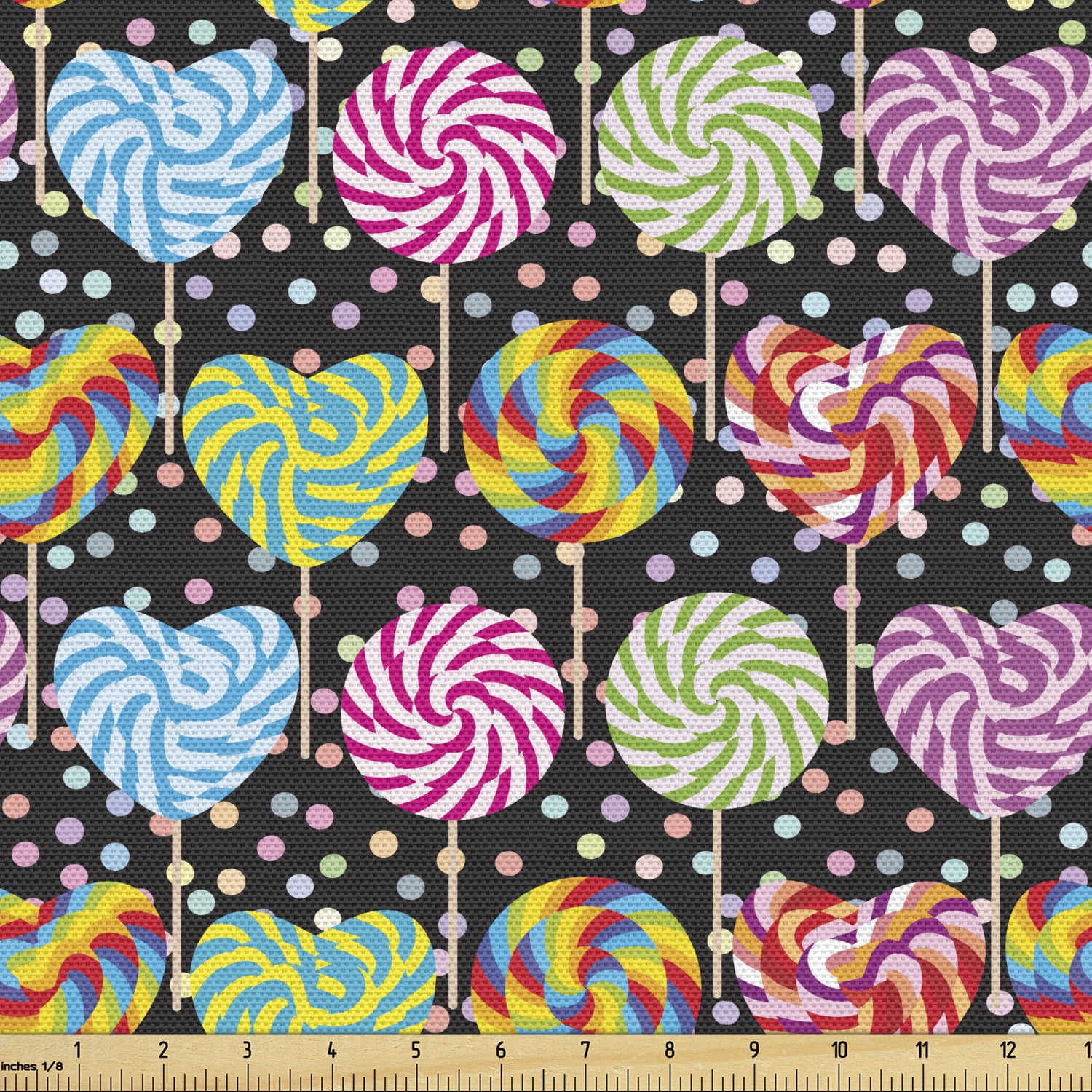 Dessert Fabric by the Yard, Colorful Candy Lollipops Spiral Sugar Canes ...