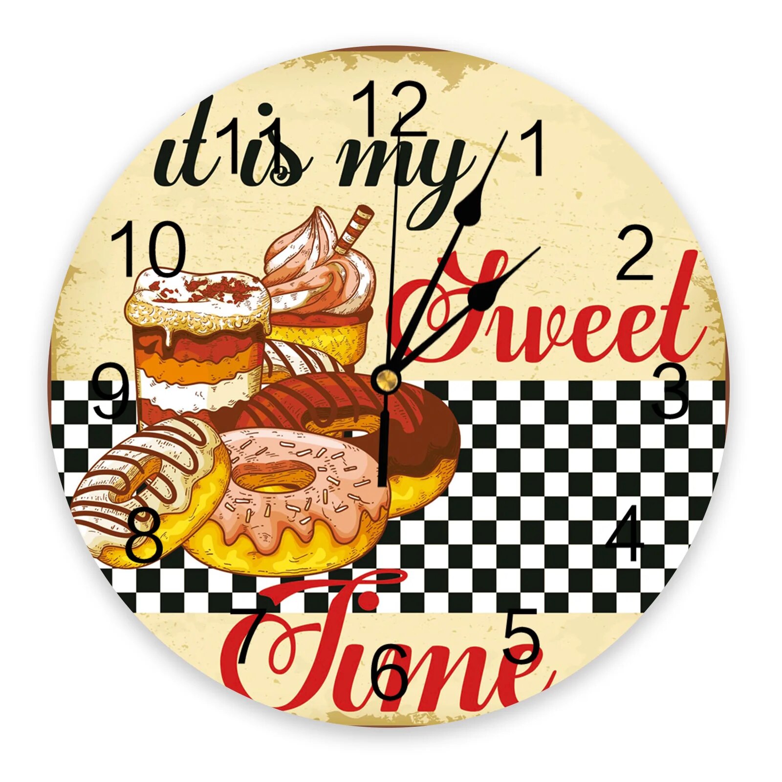 Dessert Food Donut Plaid Clocks Wall Home Decor Modern Kitchen Room ...