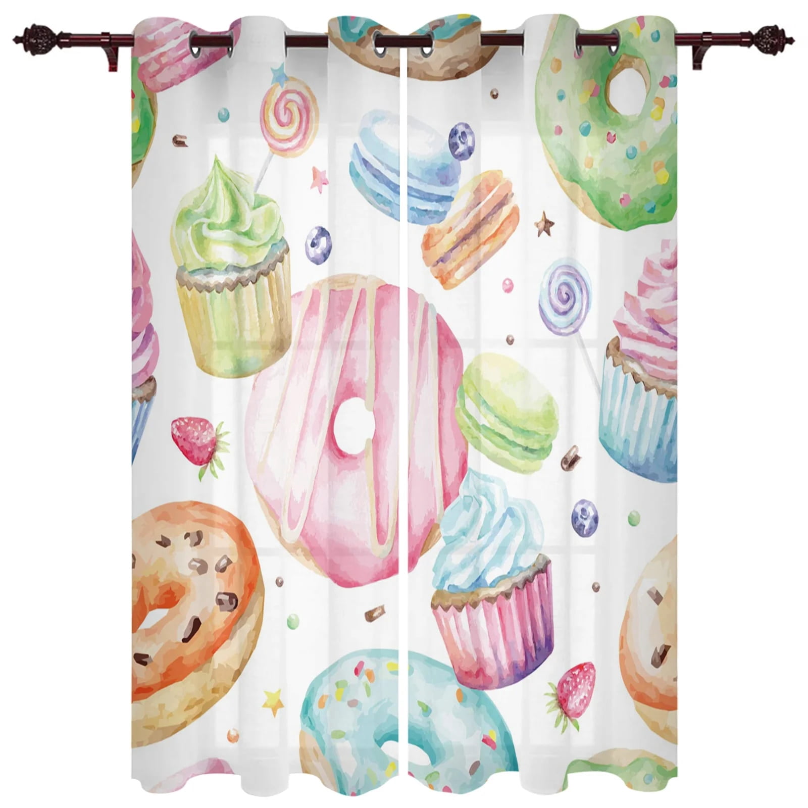 Dessert Kitchen Curtain Bakery Milk Cake Illustration Curtains for Bedroom Home Window ...