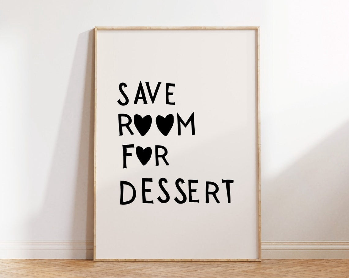 Dessert Print Cute Heart Poster Girly Kitchen Wall Art Trendy Lettering ...