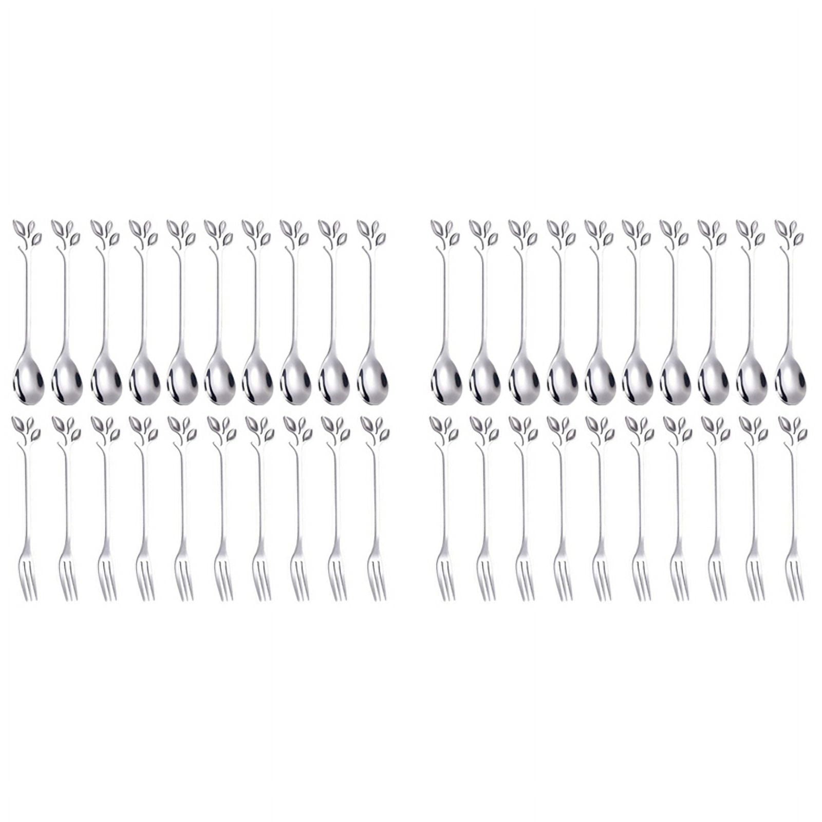 Dessert Spoon Fork Set,20 Pcs 4.7 Inch Cake Fork,Coffee Spoon, Silver ...