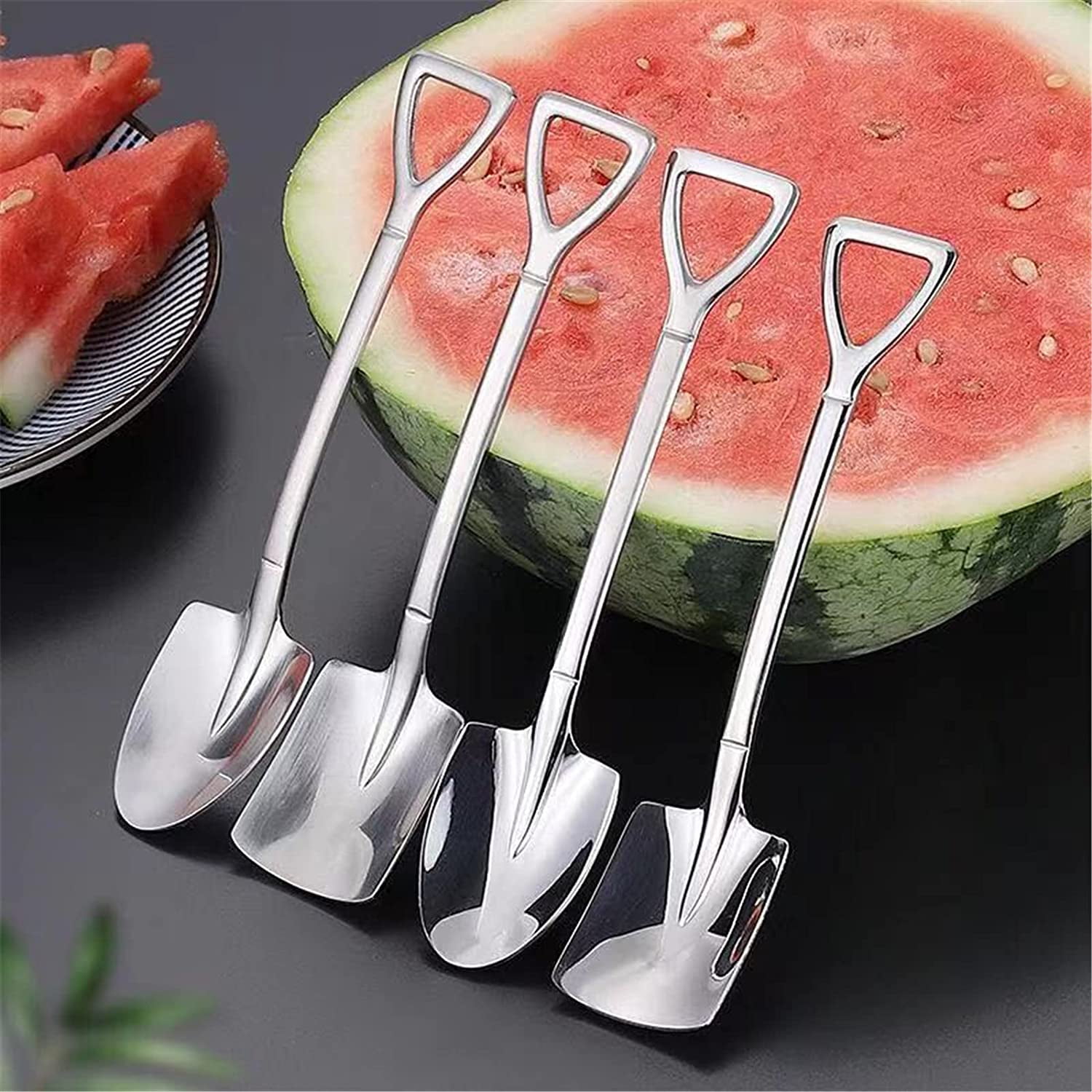 Dessert Spoon Set, 4 PCS Shovel Shape Stainless Steel Spoons, Ice Cream Fruit Ice Cream, Pudding ...