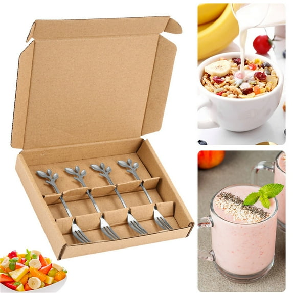 Dessert Spoons, 6.9" Elegant Creative Leaf Mini Stainless Steel ...