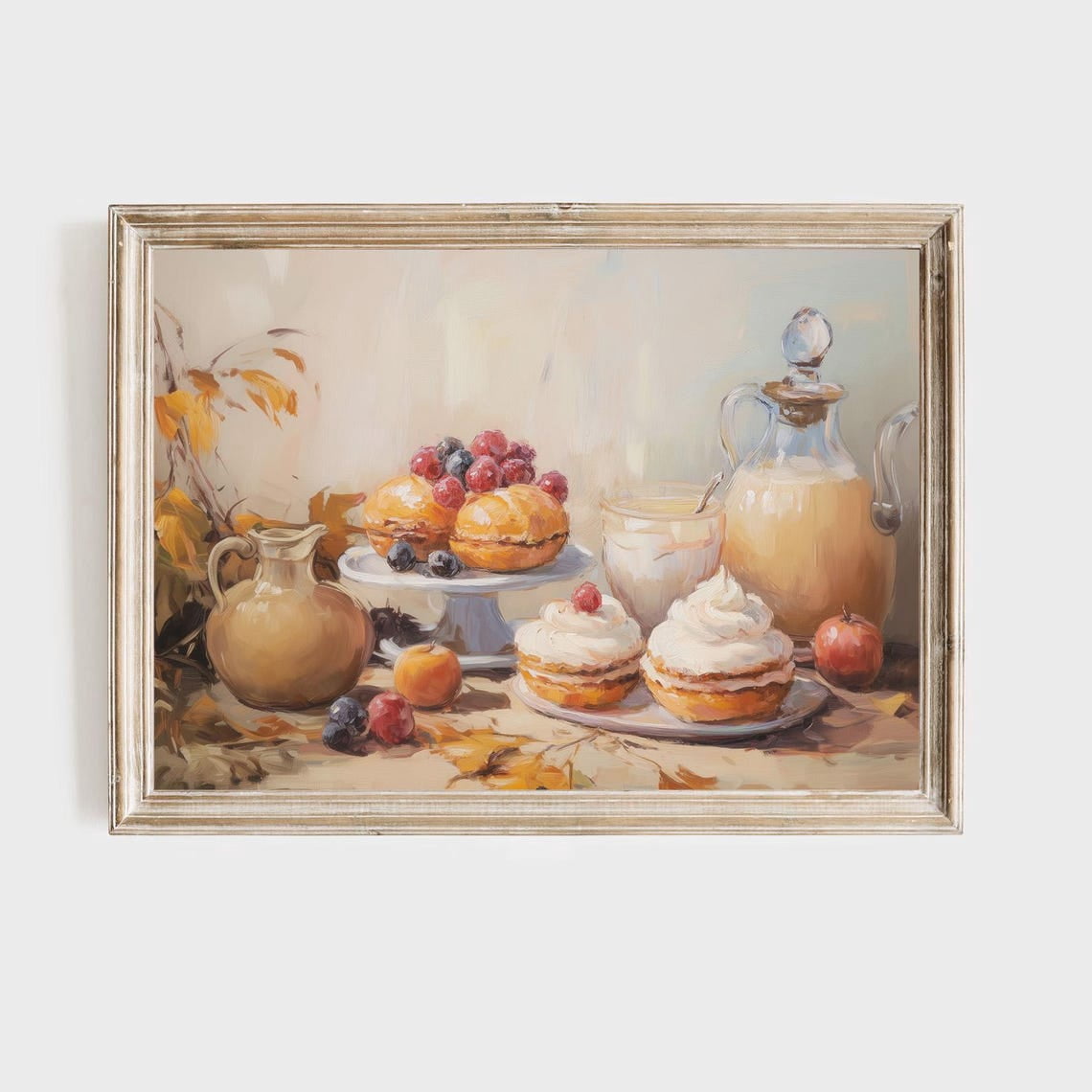 Dessert Still Life Art Poster, Autumn Kitchen Decor, Rustic Food ...