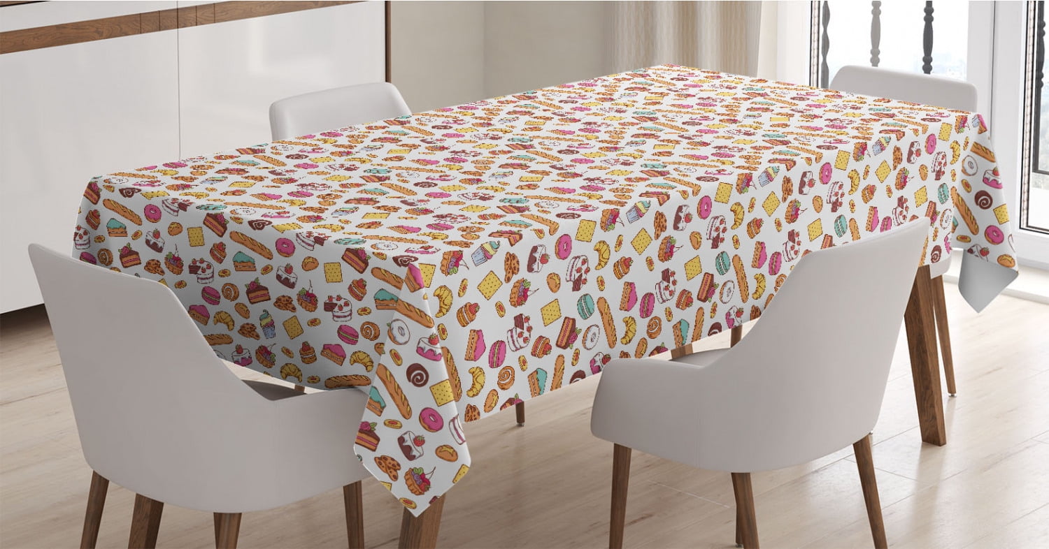 Dessert Tablecloth, Bakery Medley Pattern of Baguettes Tartlets ...
