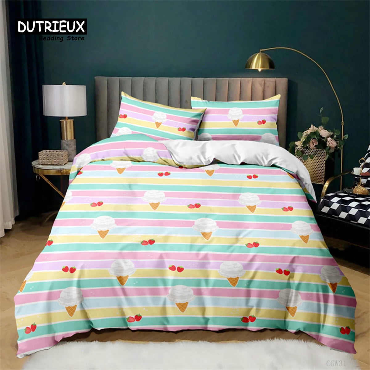 Dessert Theme Bedding Set Microfiber Ice cream Donuts Pizza Fruits ...
