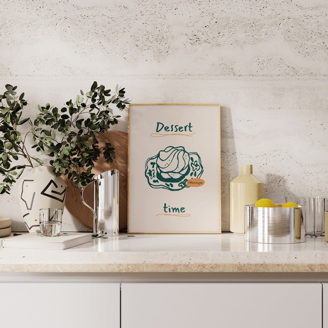 Dessert Time Print, Retro Kitchen Wall Art, Cute Cooking Art, Funky ...