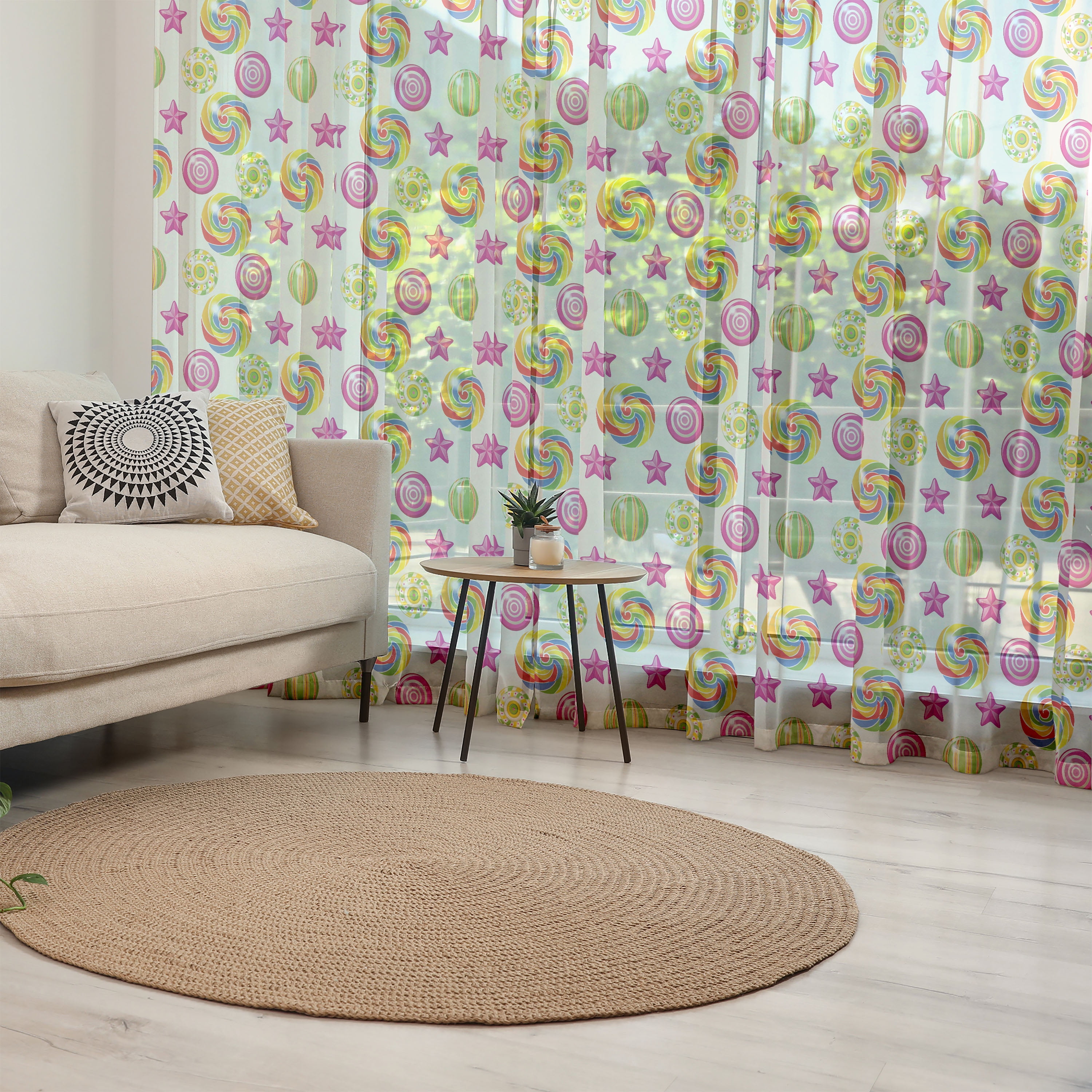Dessert Tulle Curtains with Rod Pocket, Yummy Candy Rainbow Swirl ...