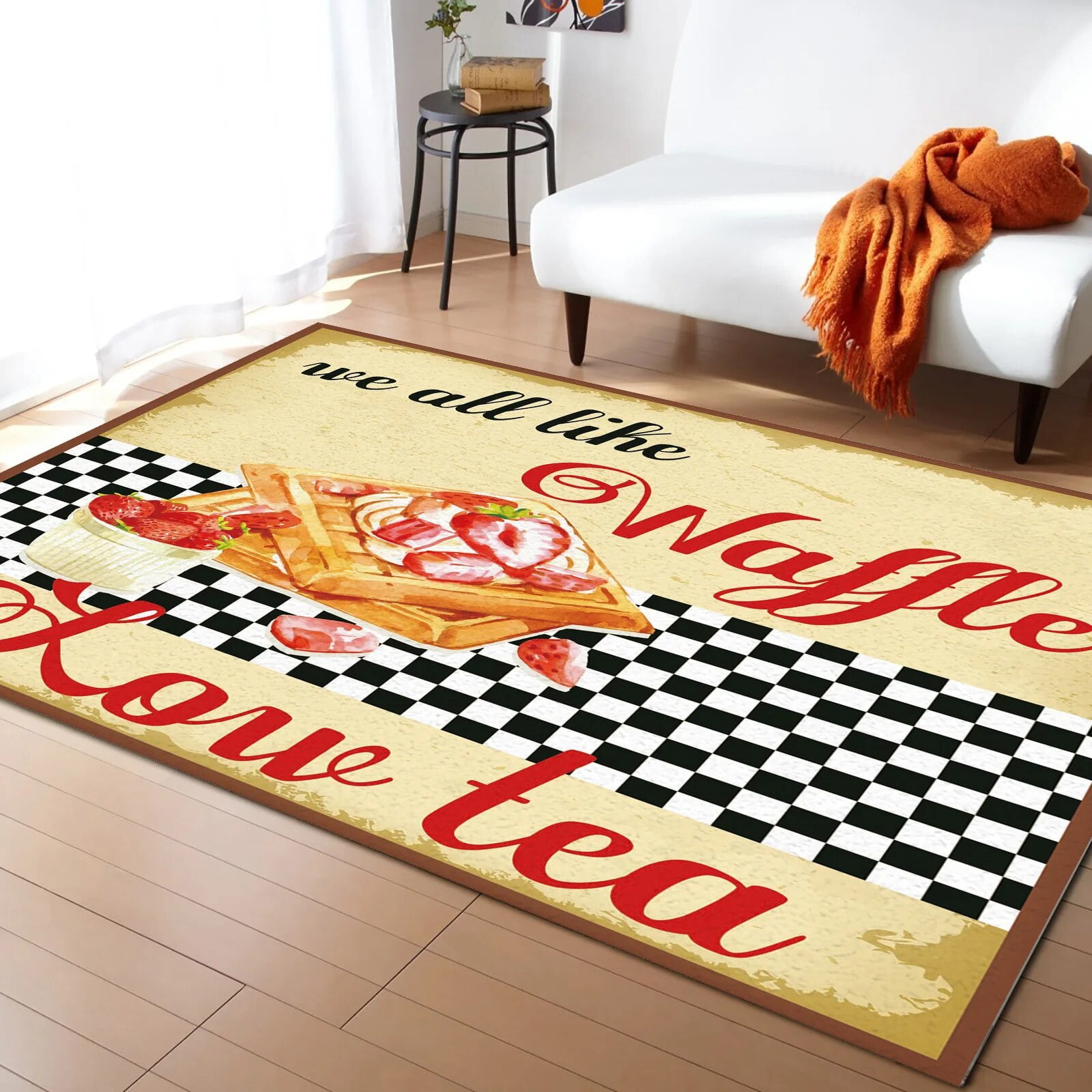 Dessert Waffle Strawberry Living Room Carpet Coffee Table Floor Mat ...