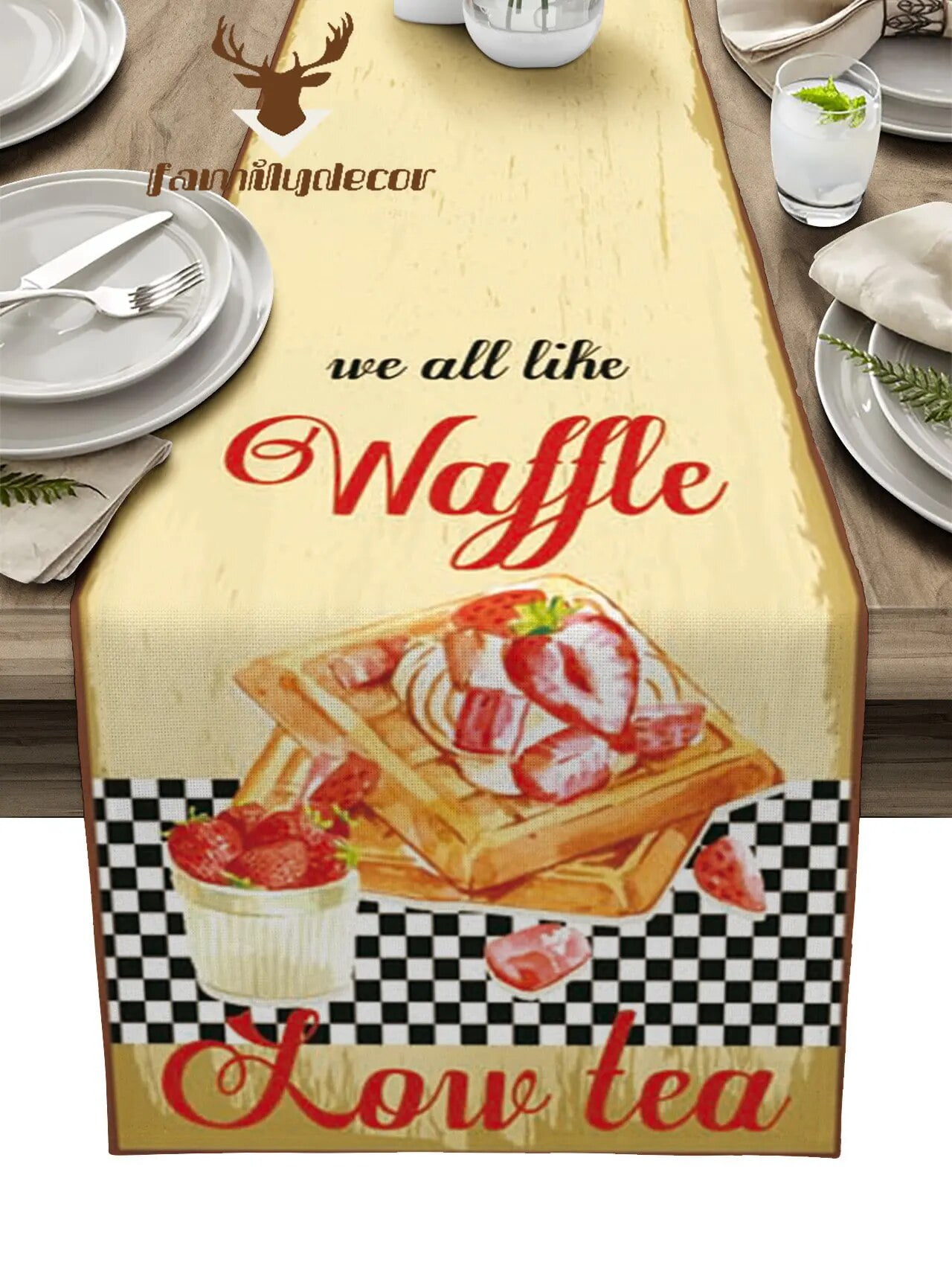 Dessert Waffle Strawberry Table Runner Home Wedding Table Flag Mat ...