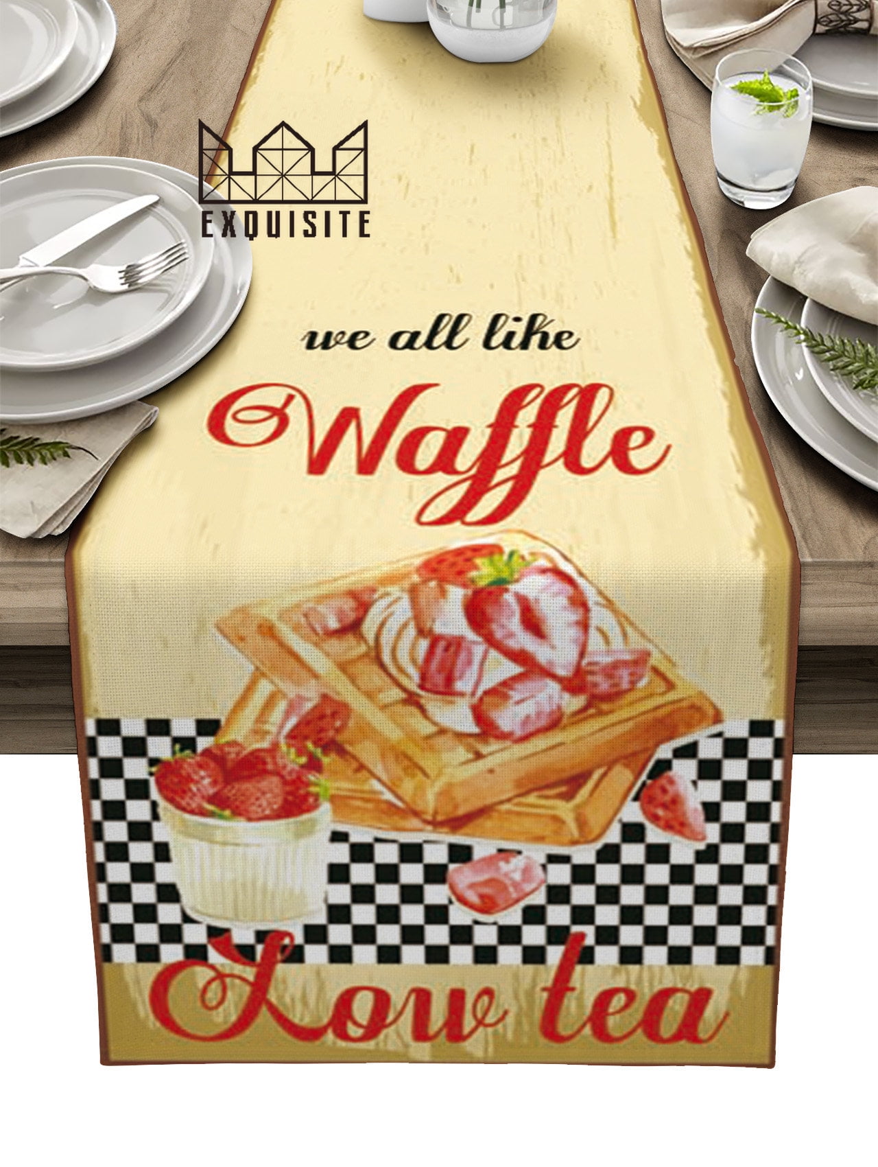 Dessert Waffle Strawberry Table Runner ration Home r Dinner Table ...