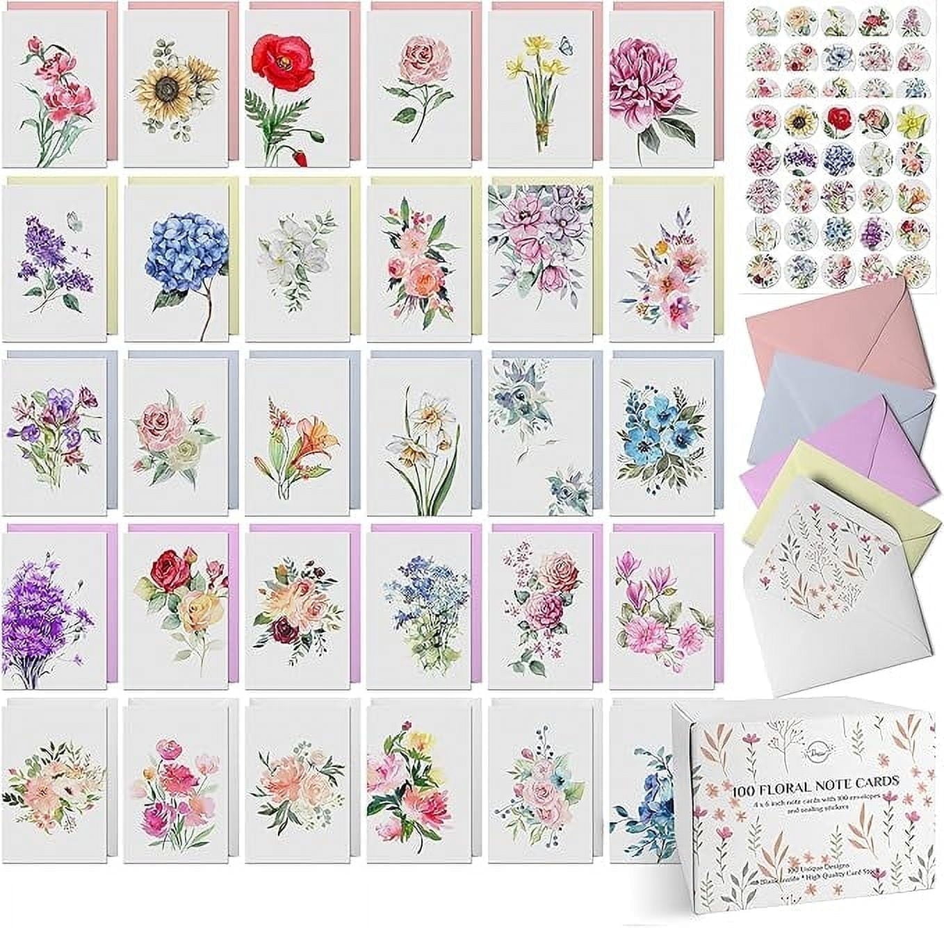 Dessie 100 Floral Blank Note Cards with Envelopes & Seals – All ...