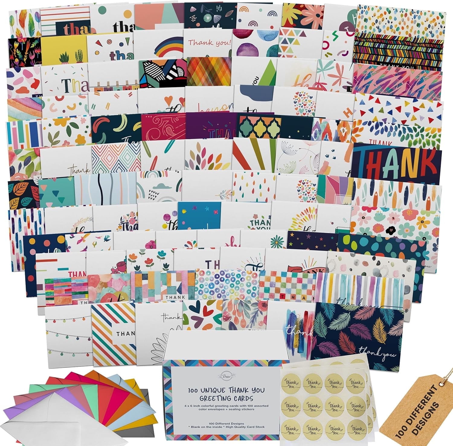 Dessie Thank You Cards, 100 Unique Designs, 4x6 Size, Blank Inside ...