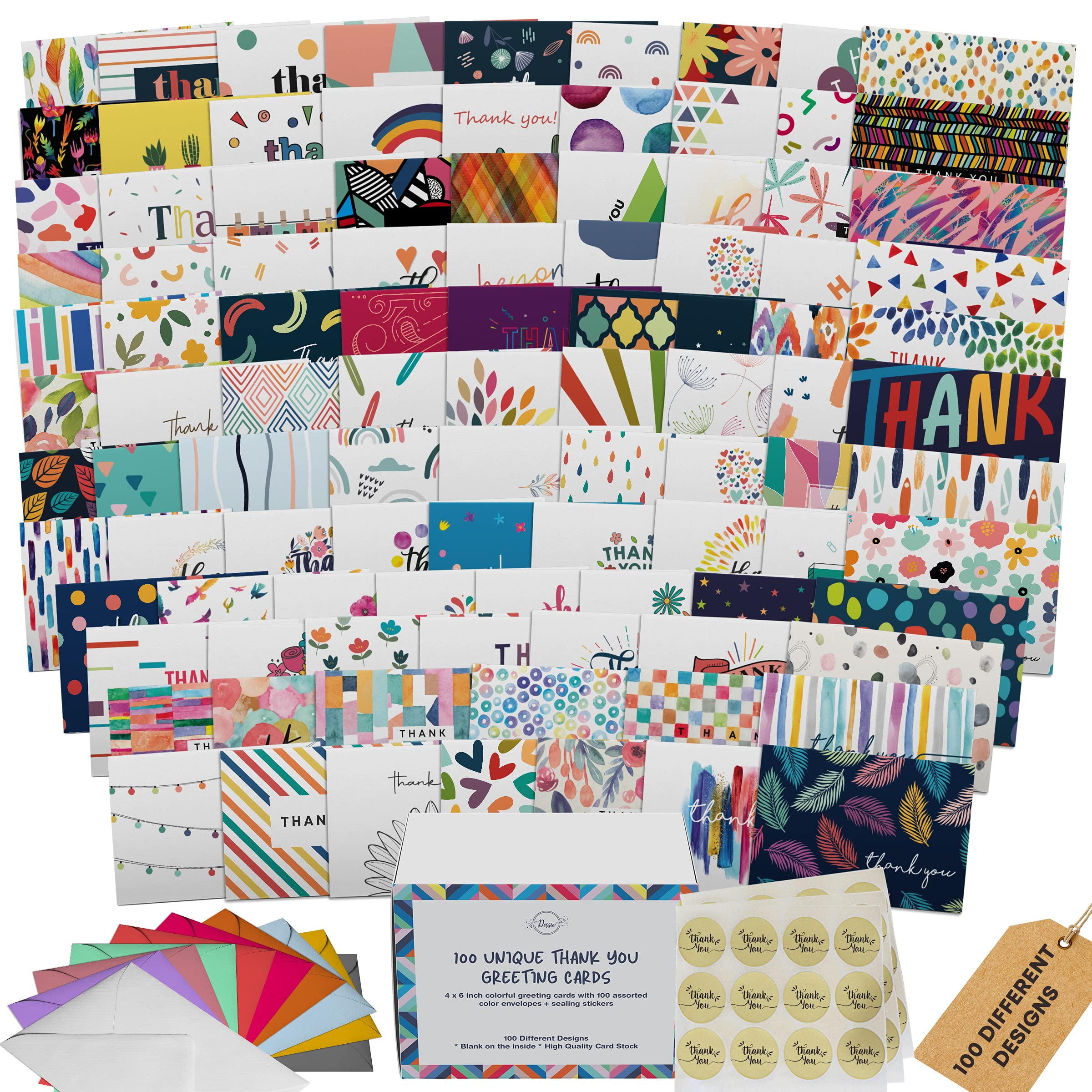 Dessie 100 Unique Thank VTF5 You Cards Bulk - Blank Note Cards with 100 ...