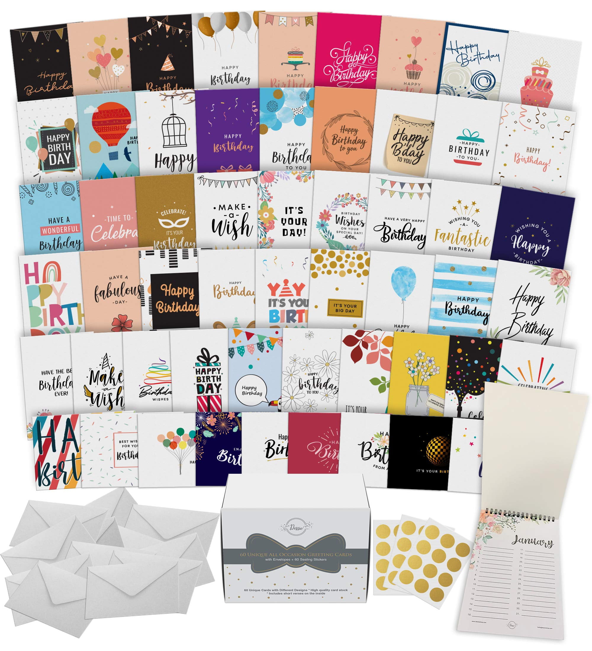 Dessie 60 Unique Birthday Cards Assortment 5x7 with Generic Birthday ...