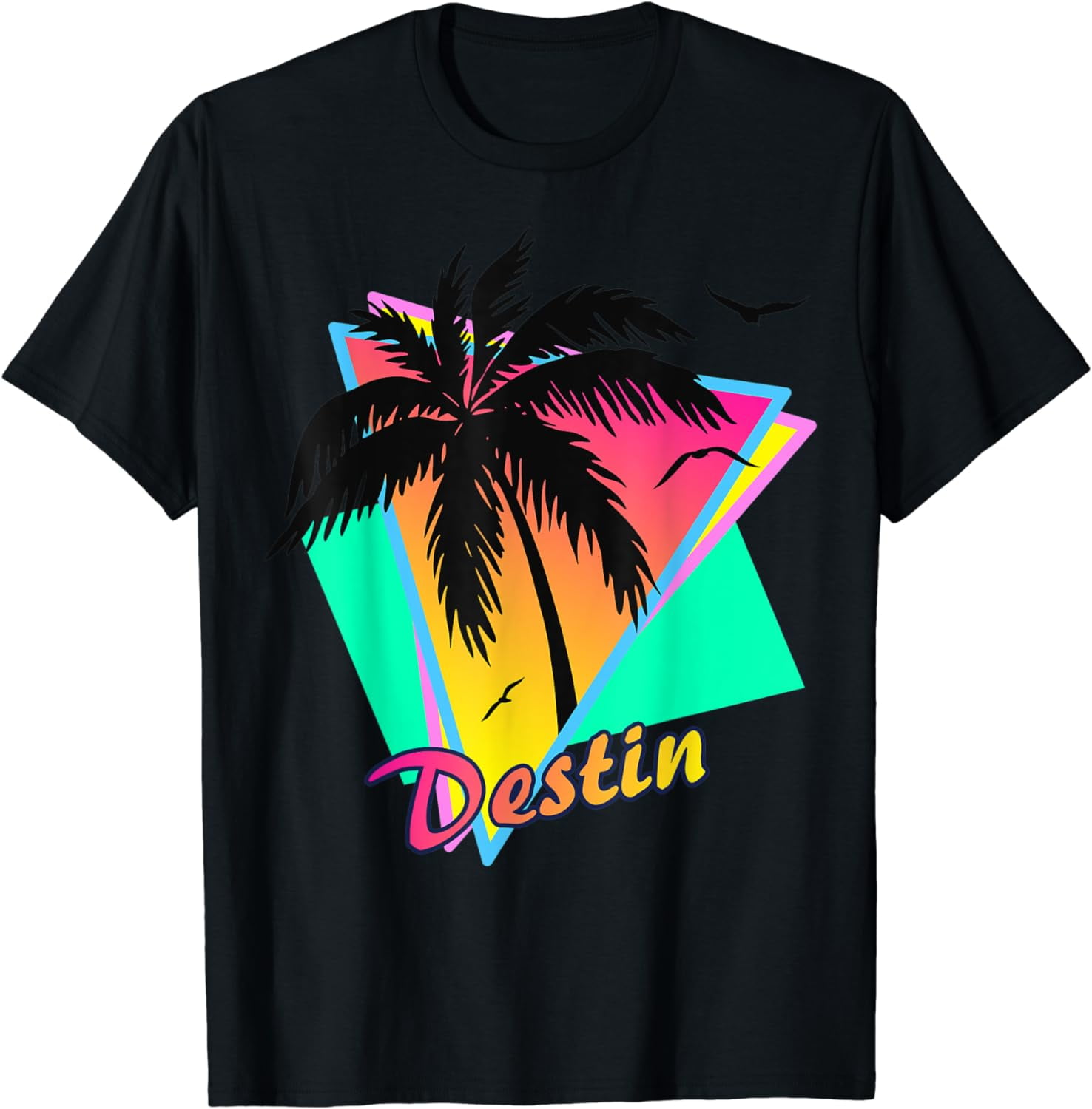 Destin 80s Tropical Summer Beach Palm Tree Sunset T-Shirt - Walmart.com