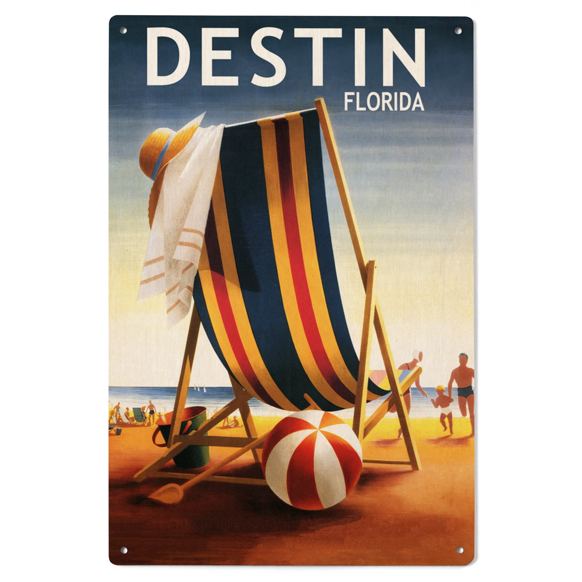 Destin, Florida, Beach Chair and Ball Birch Wood Wall Sign (6x9 Rustic ...