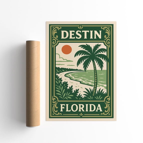 Destin Florida Beach Palm Tree Coastal Art Poster, Unframed Canvas ...