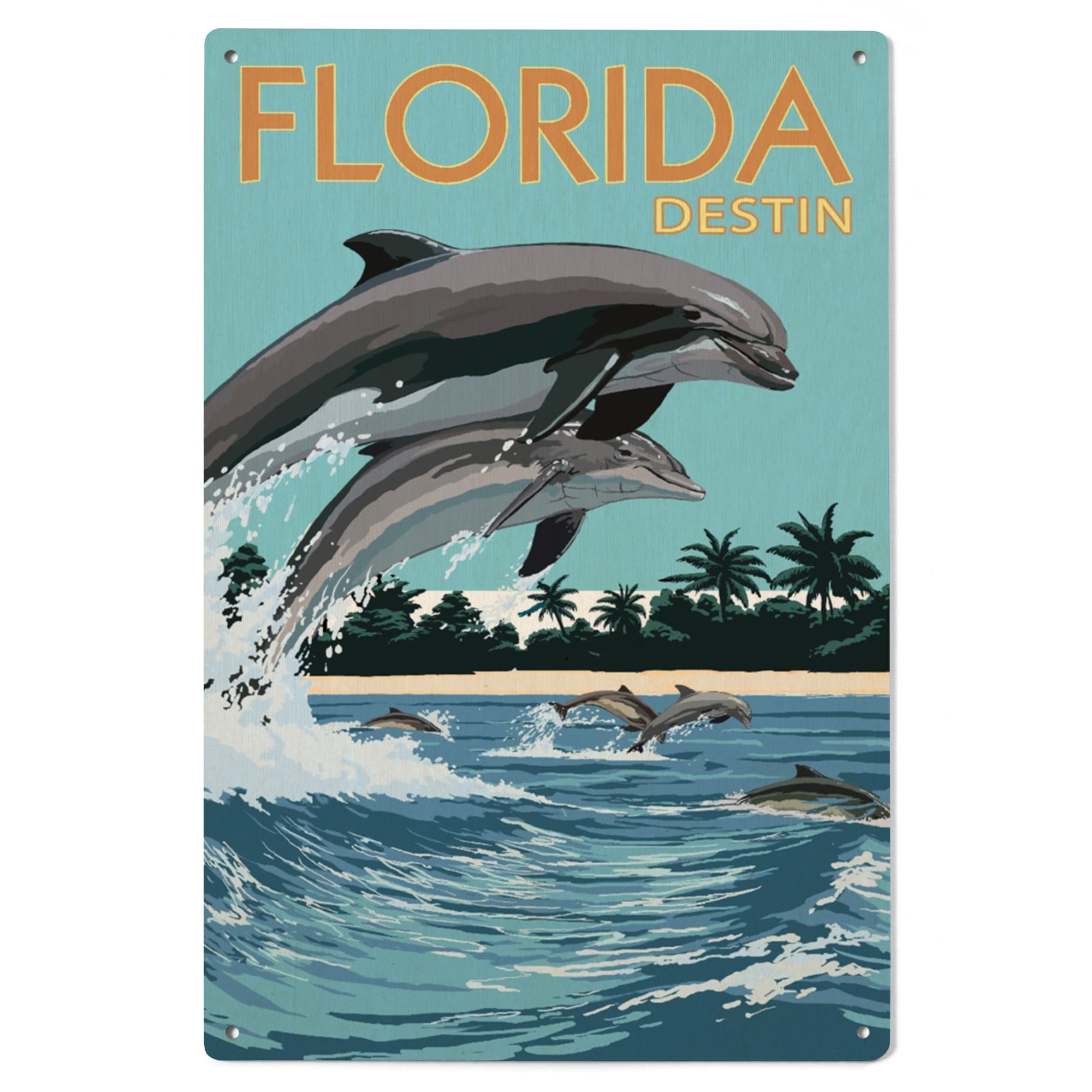 Destin, Florida, Dolphins Jumping Birch Wood Wall Sign (6x9 Rustic Home ...