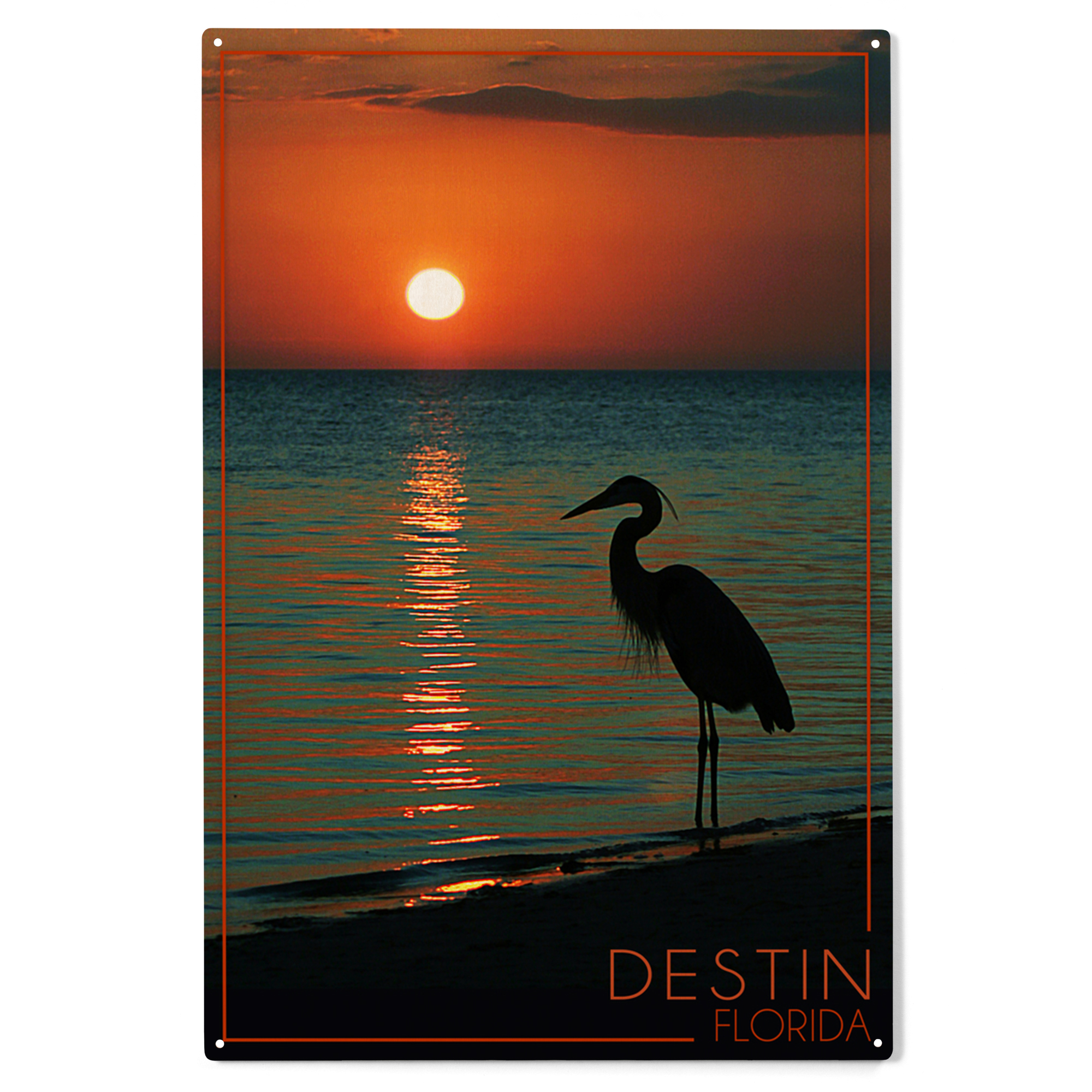 Destin, Florida, Heron and Sunset Birch Wood Wall Sign (10x15 Rustic ...