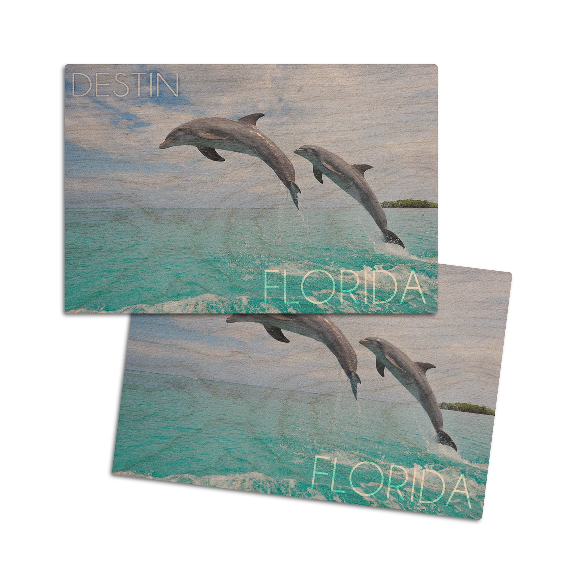 Destin, Florida, Jumping Dolphins (4x6 Birch Wood Postcards, 2-Pack ...