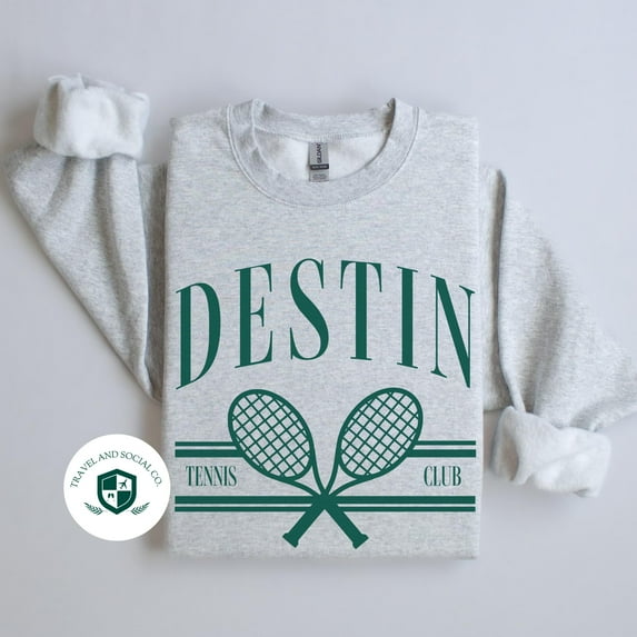 Destin Tennis Club Crewneck T-Shirt Sporty, Athleisure Pullover T-Shirt ...