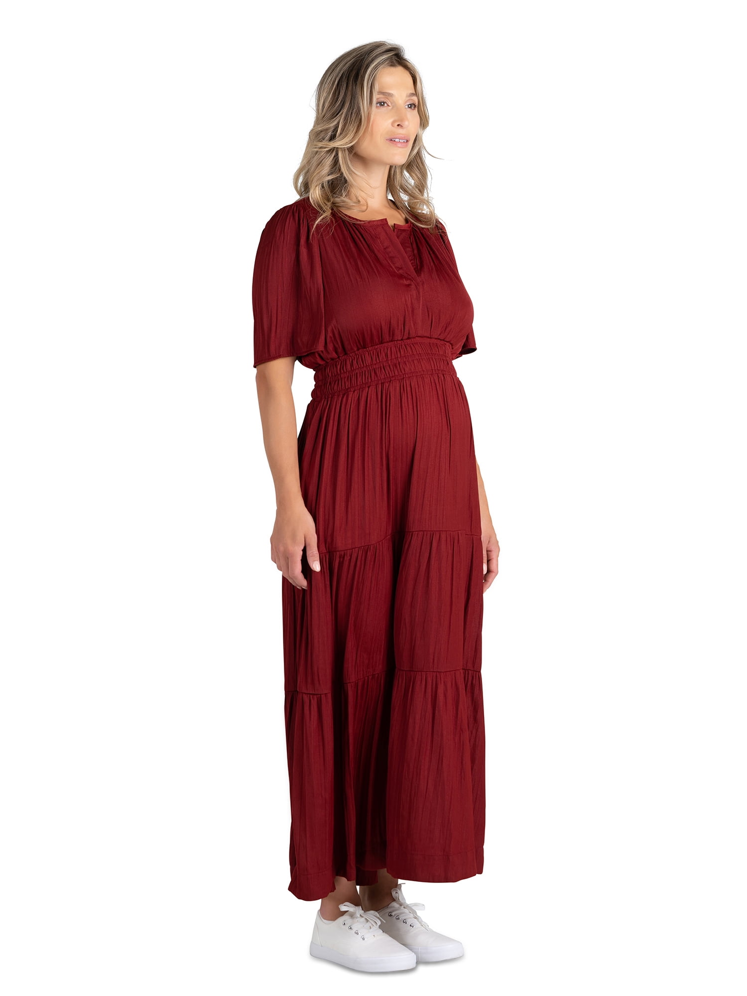 Destination Maternity Split Neck Maxi Dress, Flutter Sleeves, Smocked ...