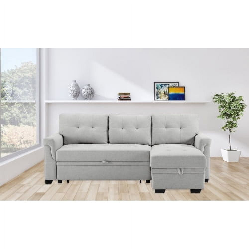Hypeshops Light Gray Linen Reversible Sectional Sofa with Storage ...