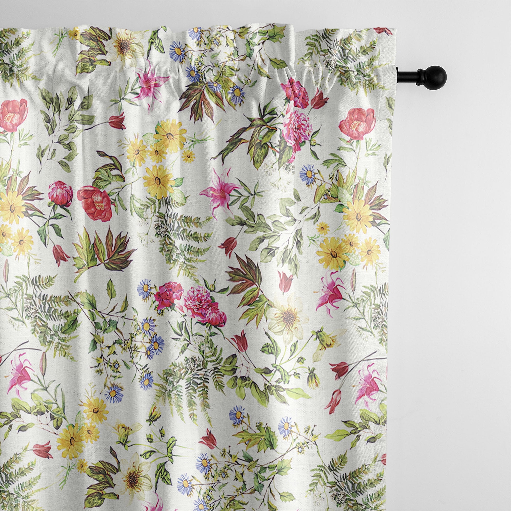 Destiny White Multi/Floral Pole Top Drapery Panel - Pair 50"x84 ...