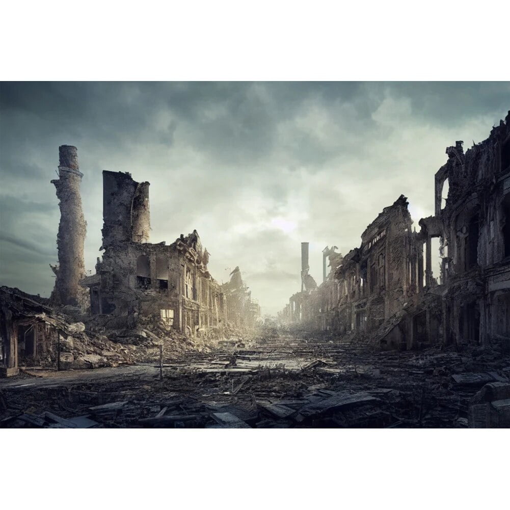 Destroyed City Ruins Background Armageddon Destroyed Streets Planet ...