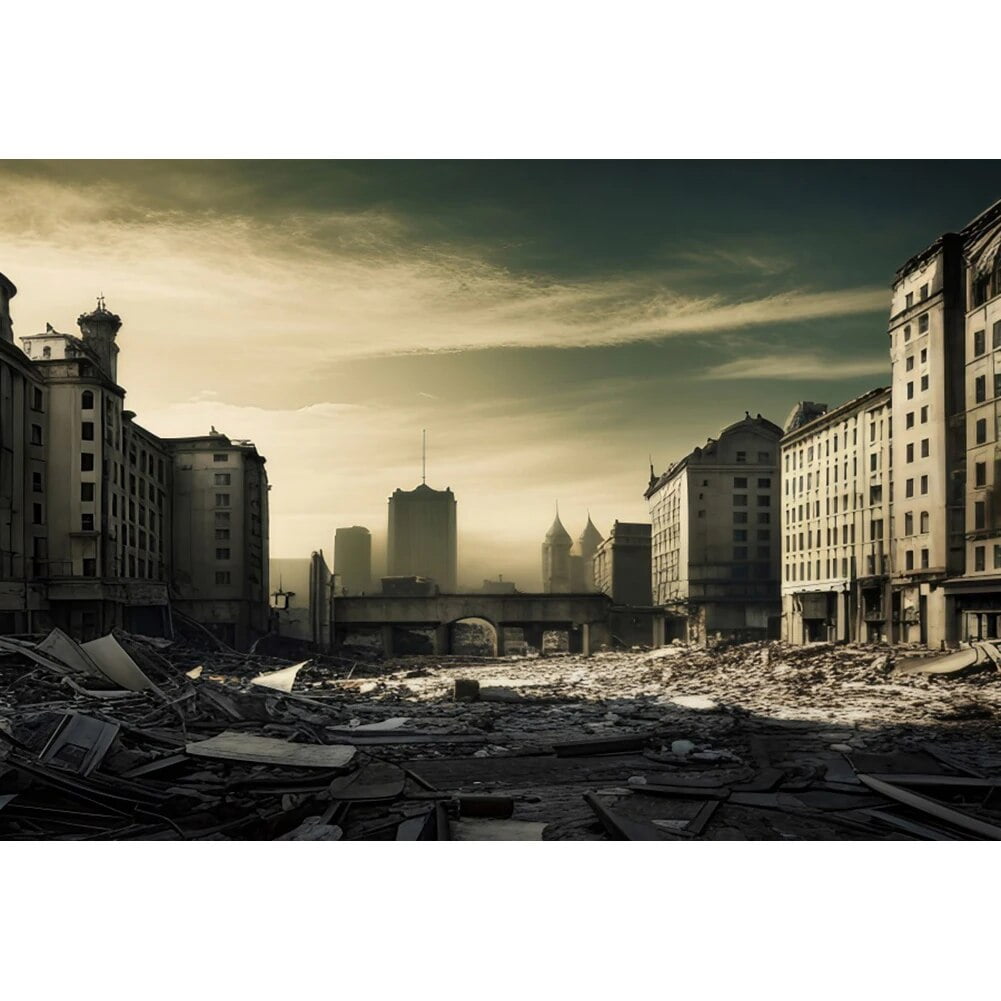 Destroyed City Ruins Background Armageddon Destroyed Streets Planet ...