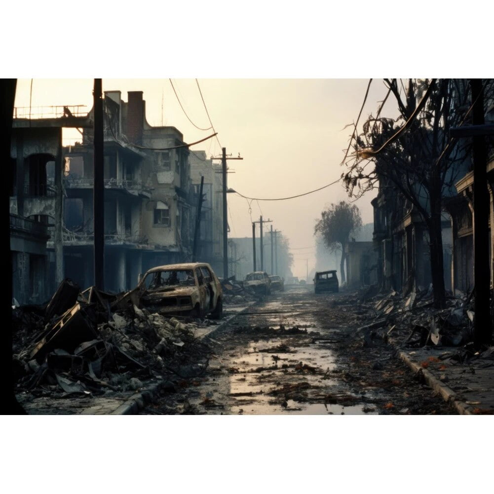 Destroyed City Ruins Background Armageddon Destroyed Streets Planet ...