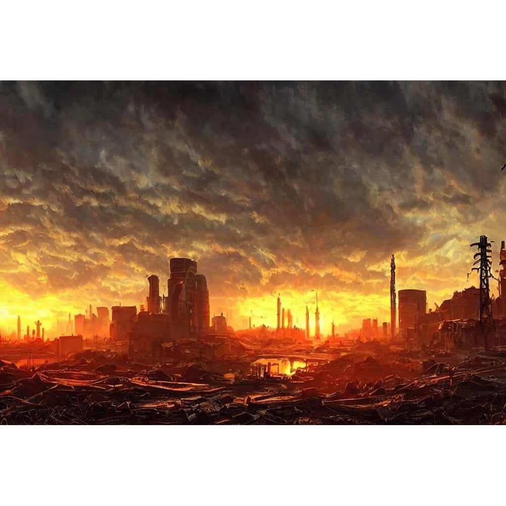 Destroyed City Ruins Background Armageddon Destroyed Streets Planet ...