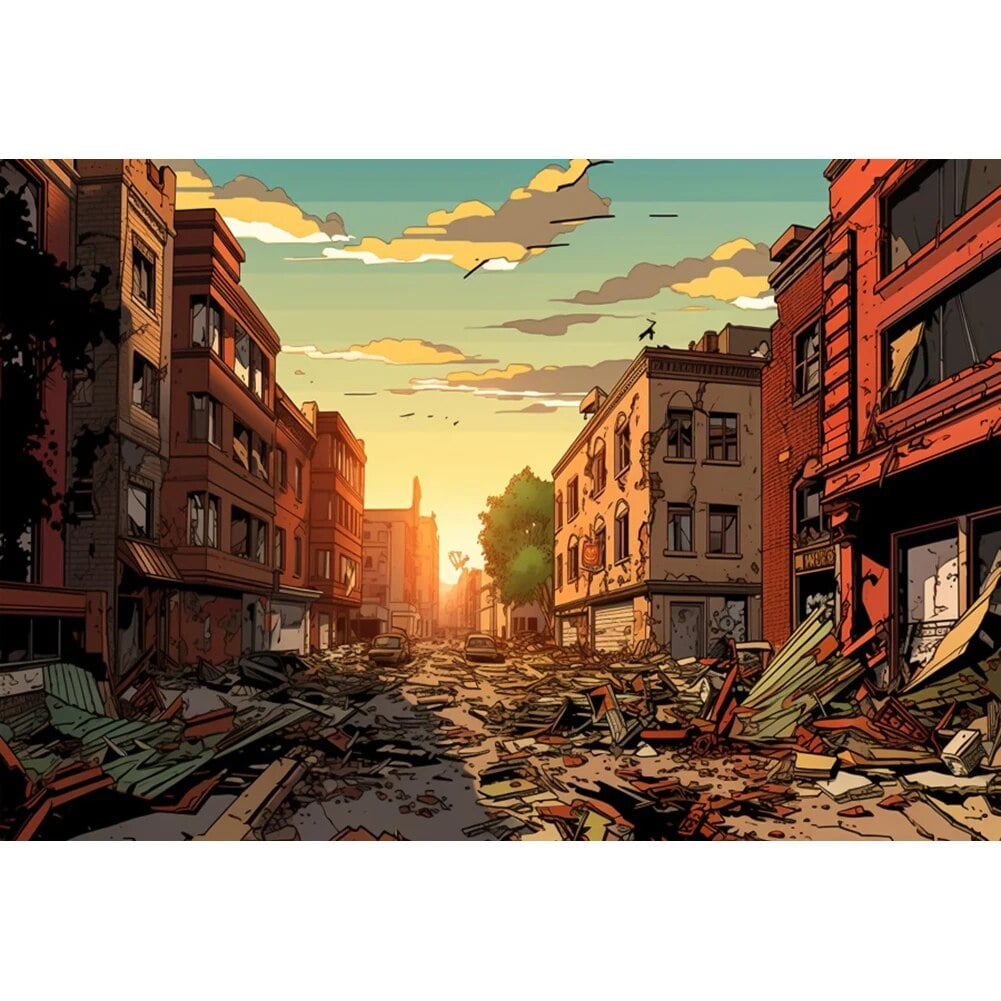 Destroyed City Ruins Background Armageddon Destroyed Streets Planet ...