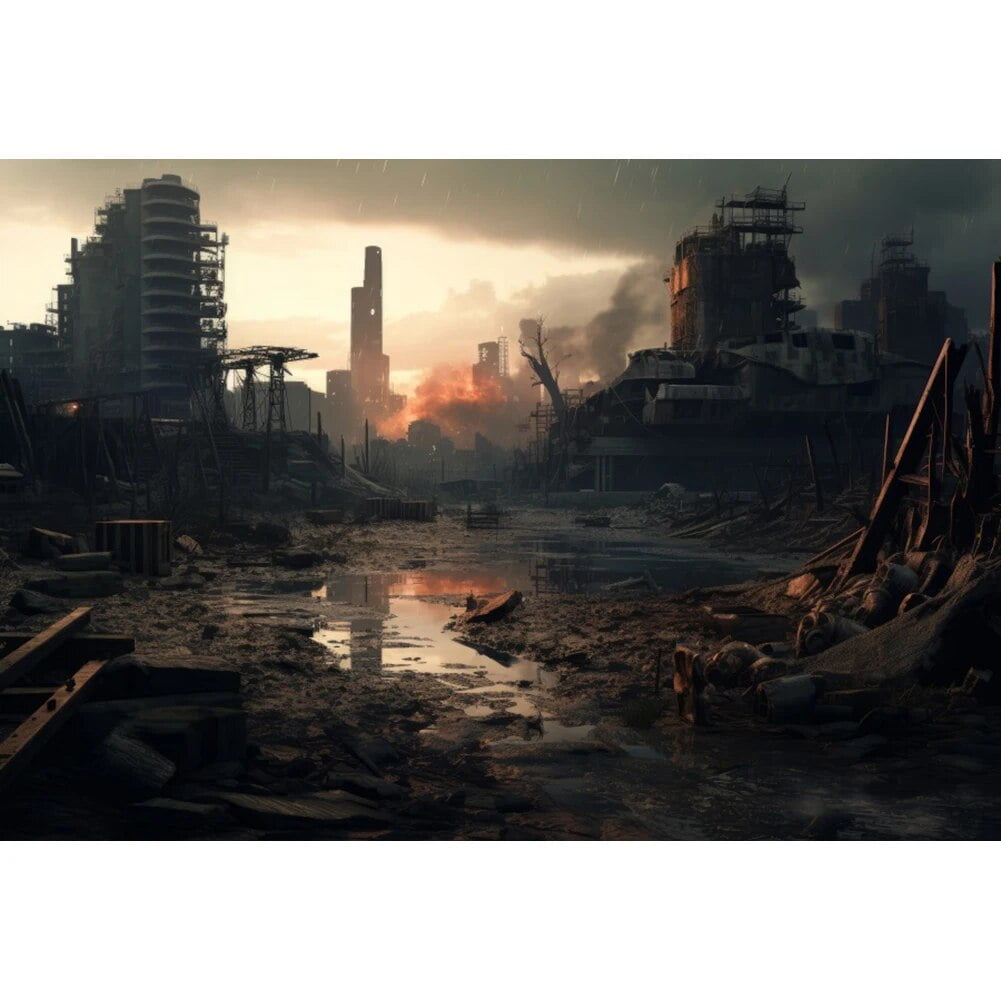 Destroyed City Ruins Background Armageddon Destroyed Streets Planet ...