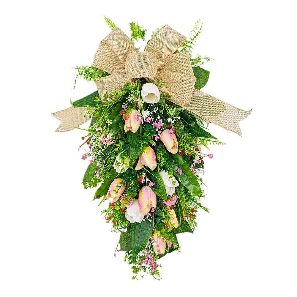 Desvas Artificial Tulip Teardrop Swag, 21.65 Inch Spring Door Wreath ...