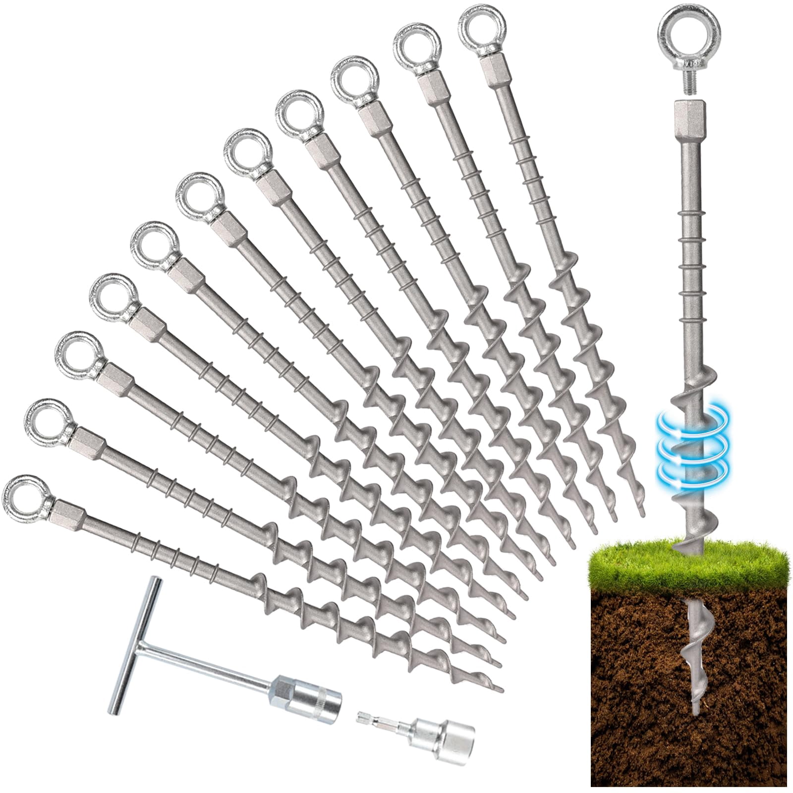 Detachable 12Pcs 14Inches Tent Stakes Cast Aluminum Ground Anchors for ...