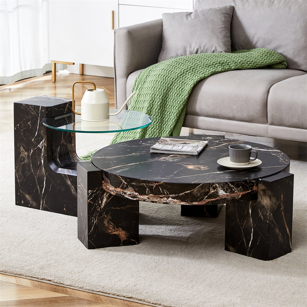 Detachable 2-Decker Coffee Table, Anti-Collision Mulitfunctional Accent ...