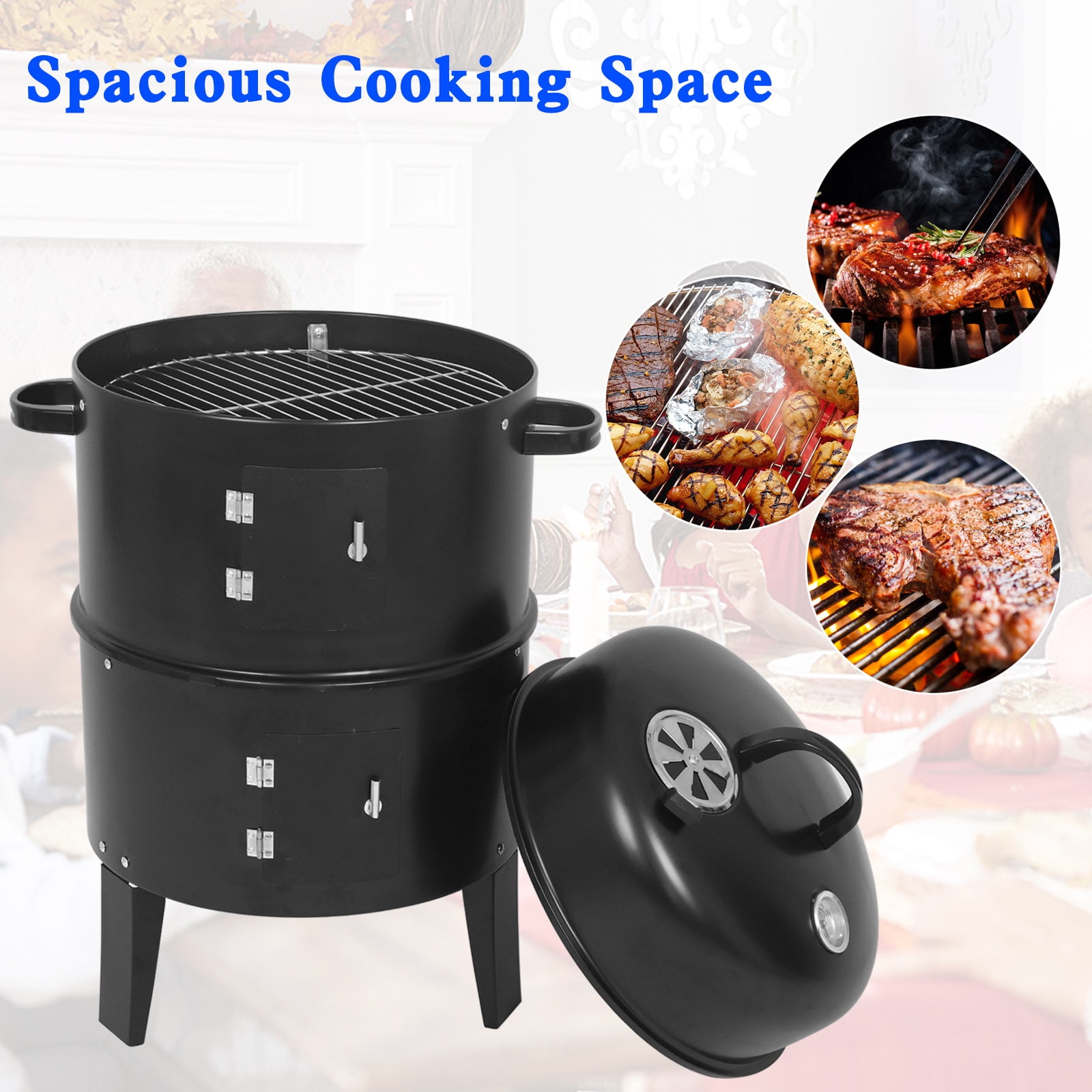 Detachable 3-in-1 Vertical Charcoal Smoker Portable BBQ Smoker Grill ...