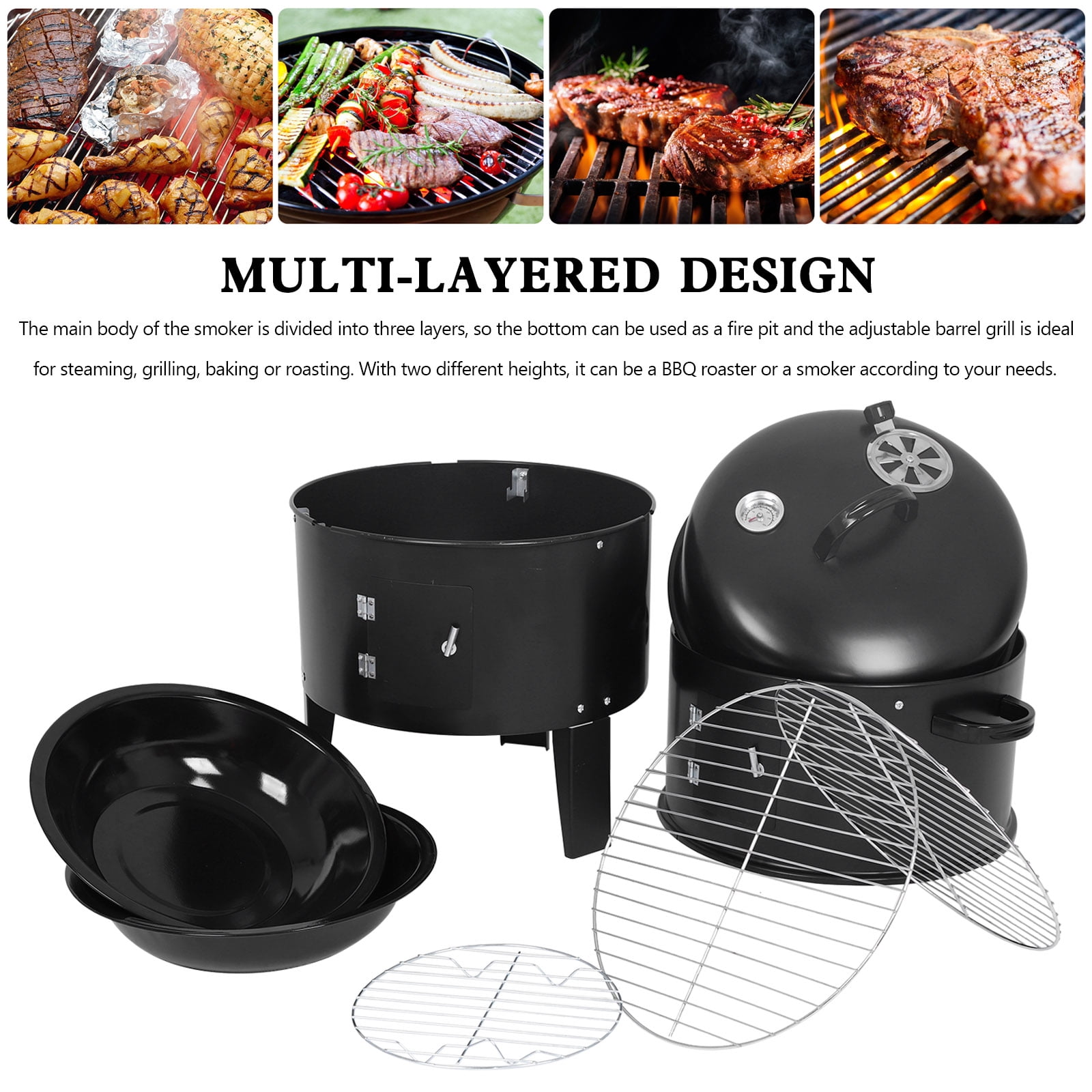 Detachable 3-in-1 Vertical Charcoal Smoker Portable BBQ Smoker Grill ...