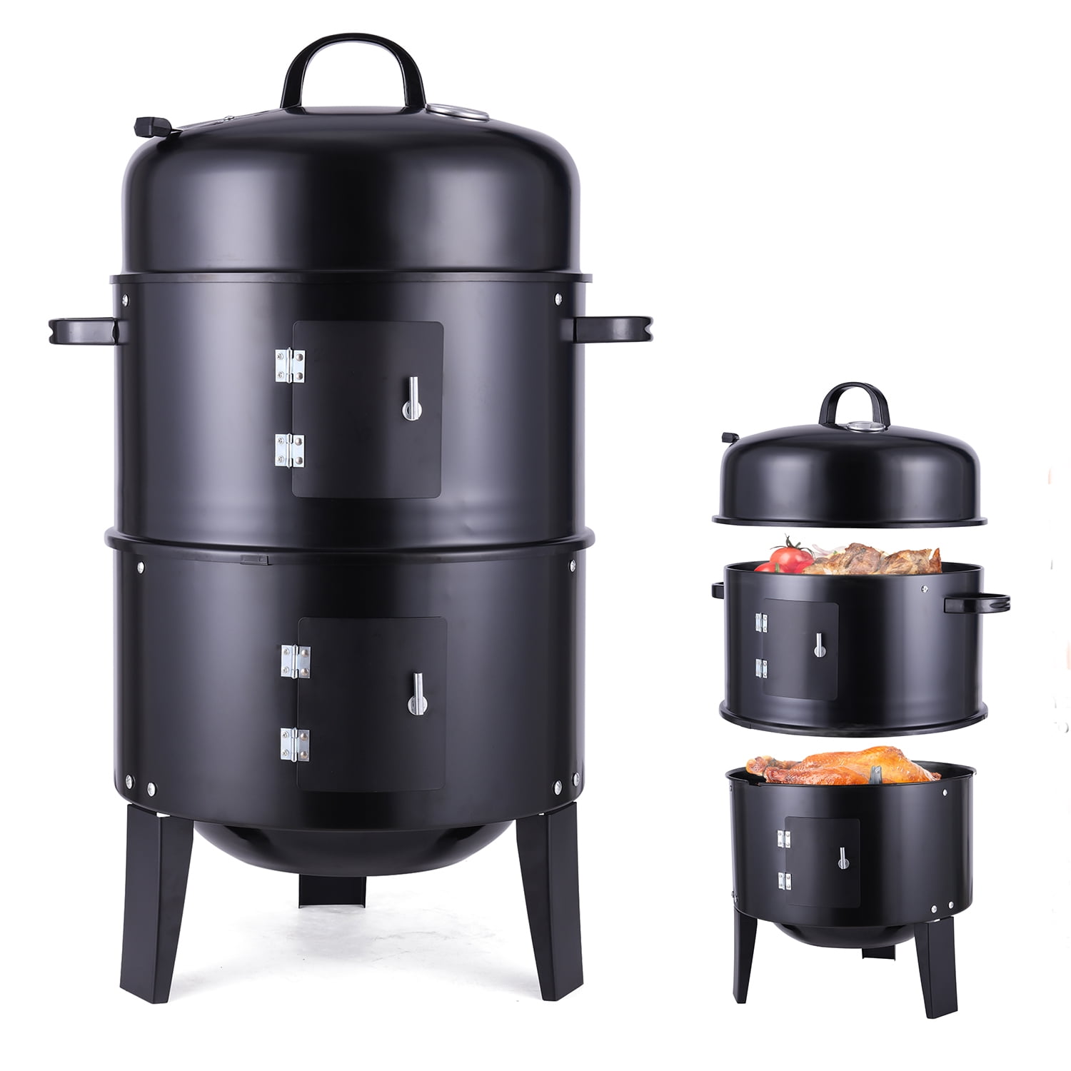 Detachable 32" Charcoal Smoker BBQ Grill 3-in-1 Outdoor Vertical Smoke ...