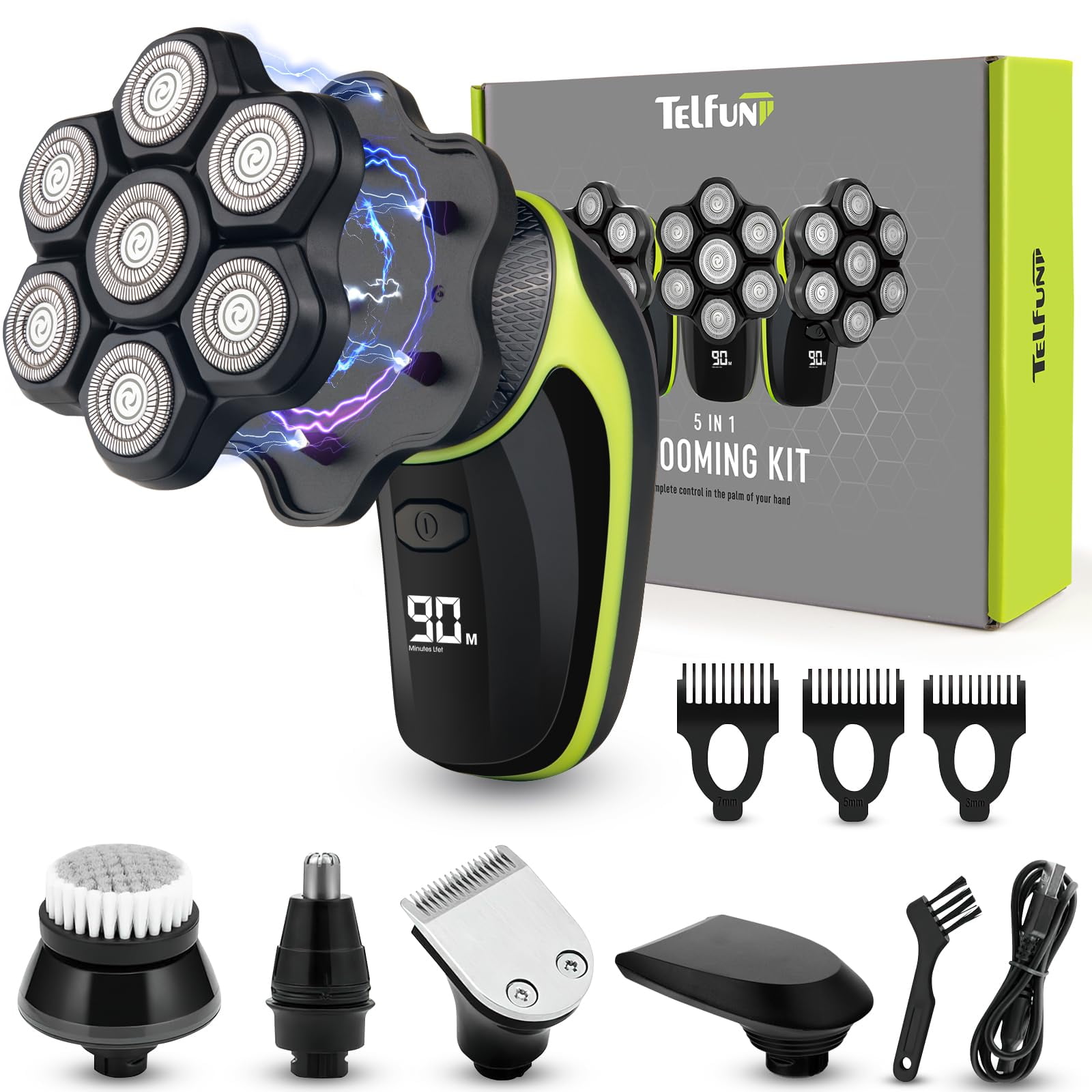 Detachable 7D Head Shavers, Telfun 5-in-1 Electric Razor IPX7 ...