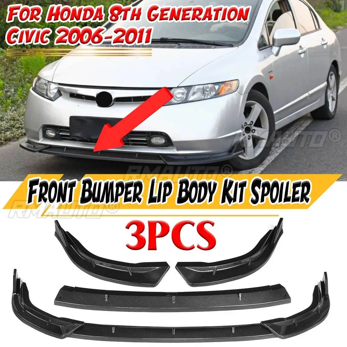 Detachable Car Front Bumper Lip Spoiler For Honda For Civic 8th ...