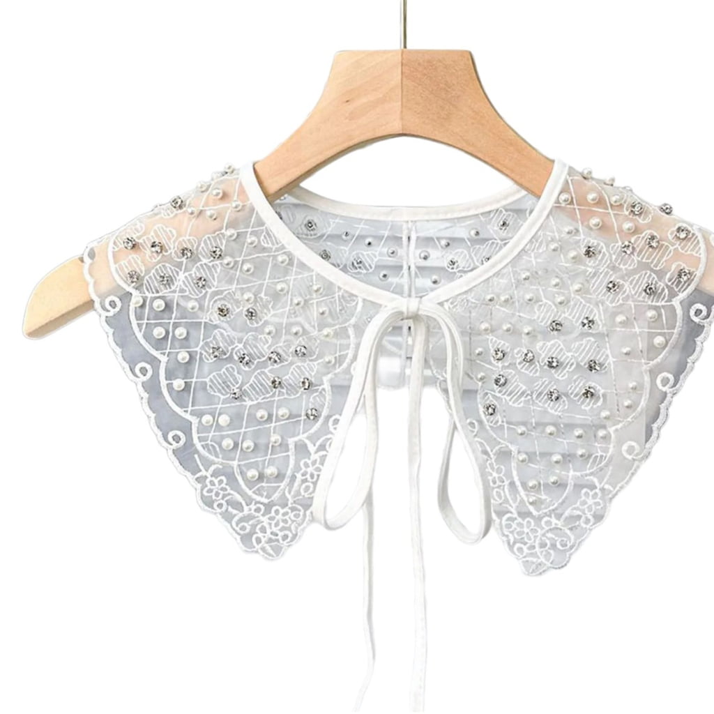 Detachable False Collar Shawl Elegant Embroidery Pearl Beading White ...