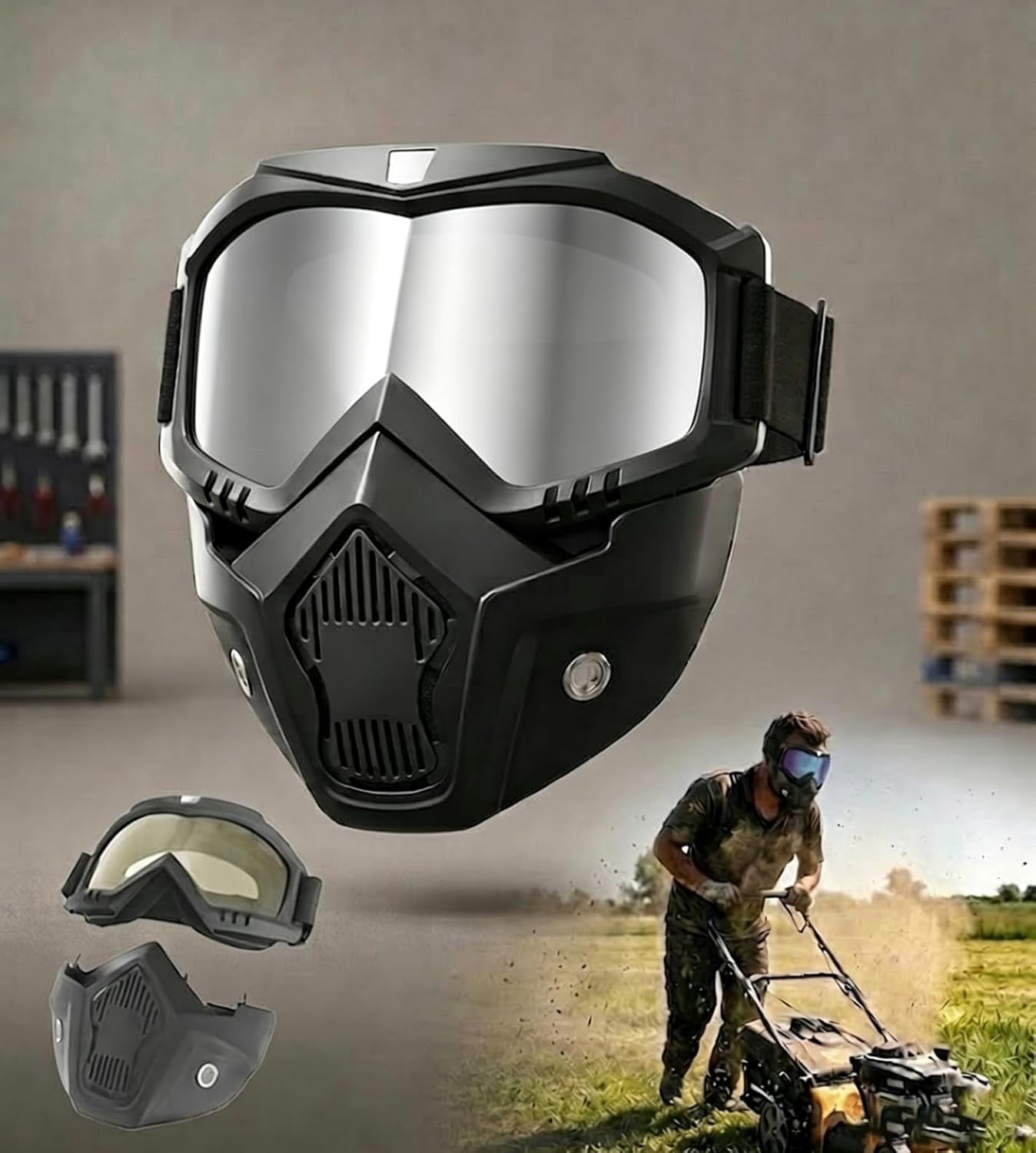 Detachable Full Face Goggle Mask, New Grass Cutting Mask, Anti-Dust Fog ...