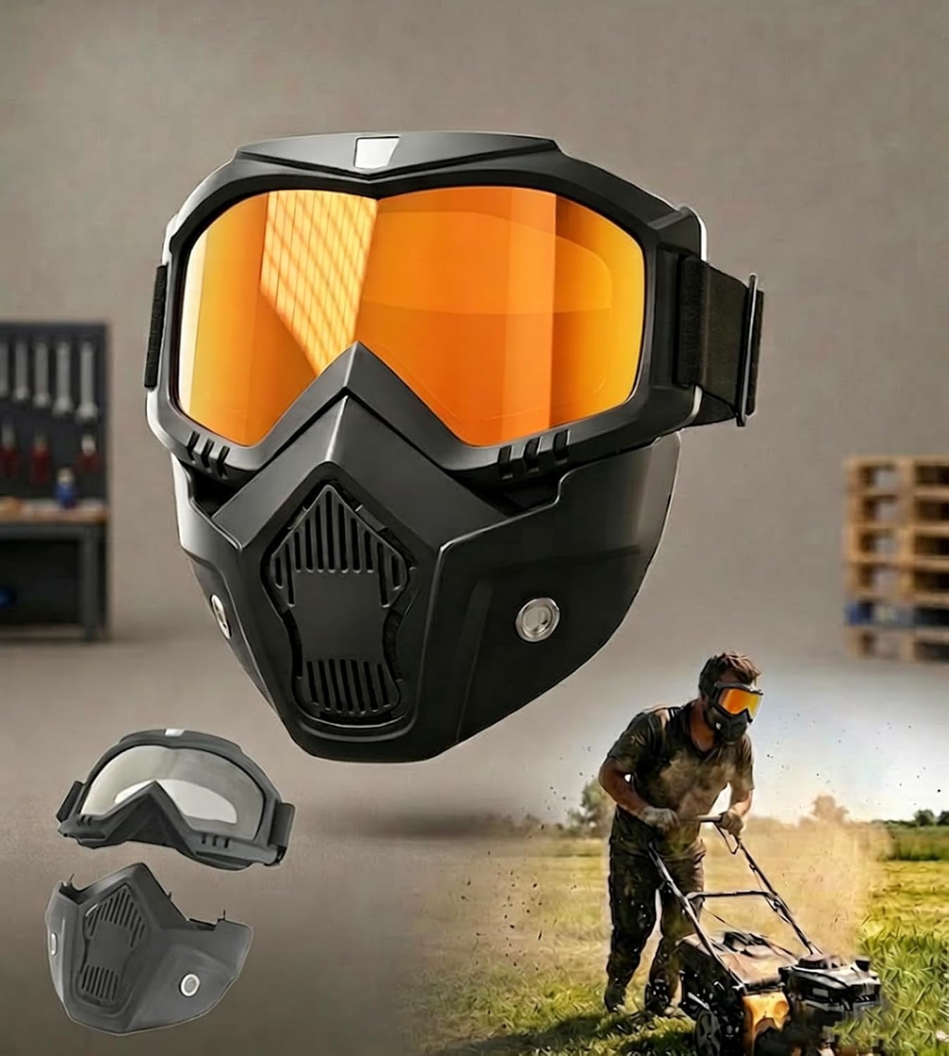 Detachable Full Face Goggle Mask, New Grass Cutting Mask, Anti-Dust Fog ...