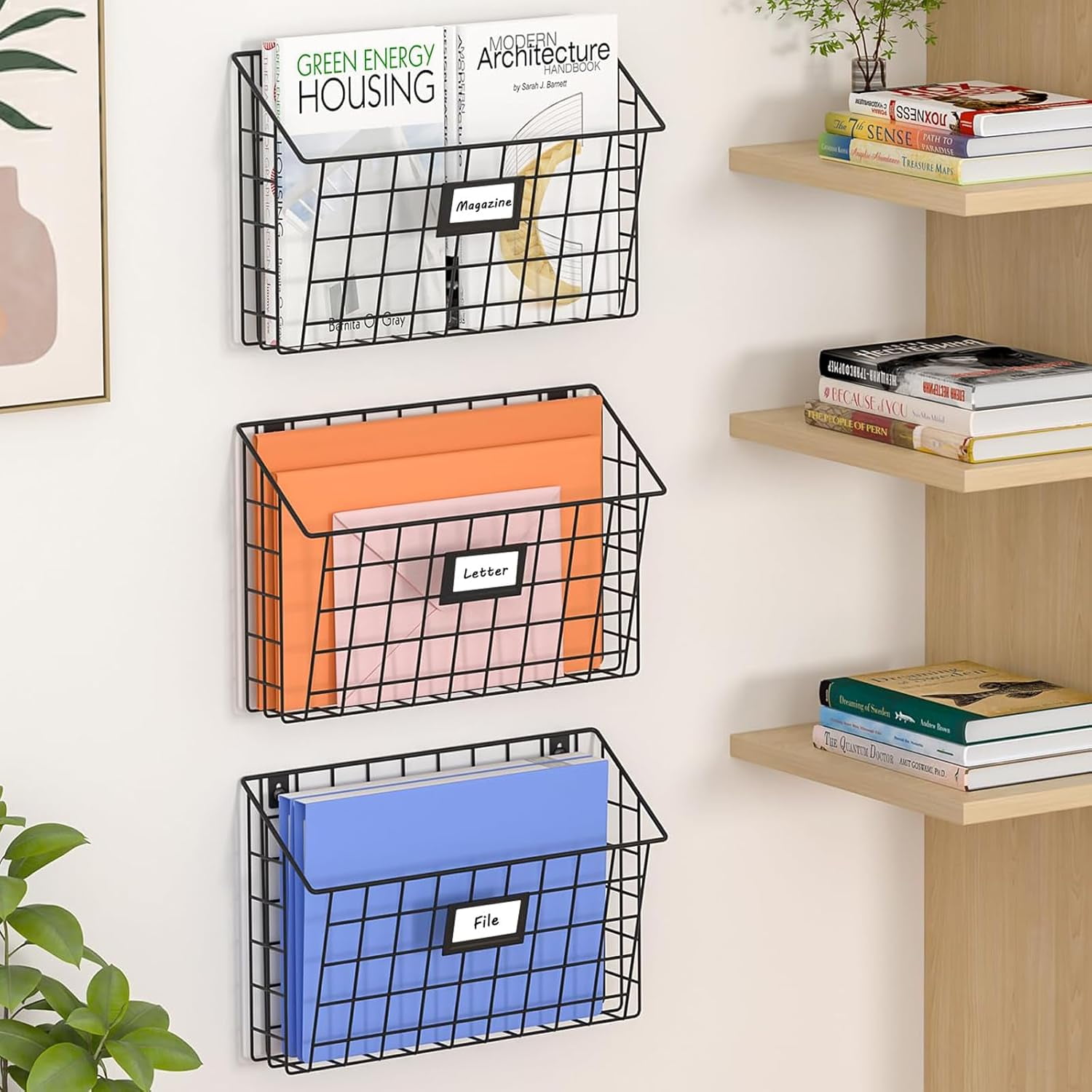 Detachable Hanging Wall Files Rack&3-Tier Metal Folder Wall File Holder ...