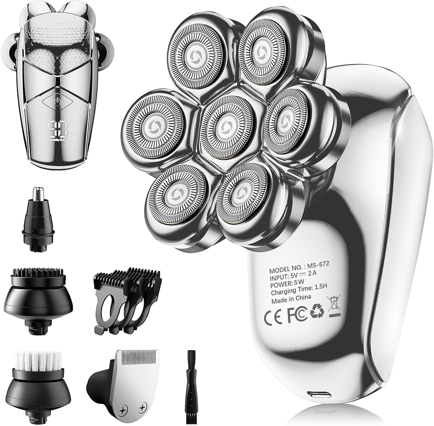 Detachable Head Shavers, 5 in 1 Electric Razor IPX7 Waterproof for Bald ...