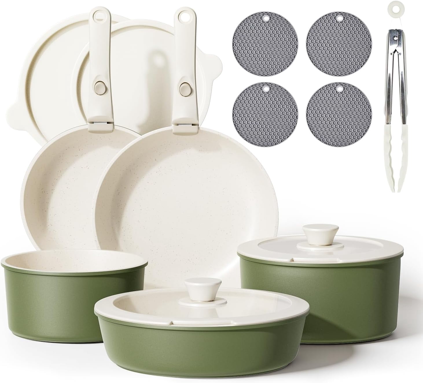 Detachable Nonstick Cookware Set - Stackable Induction Pots and Pans ...