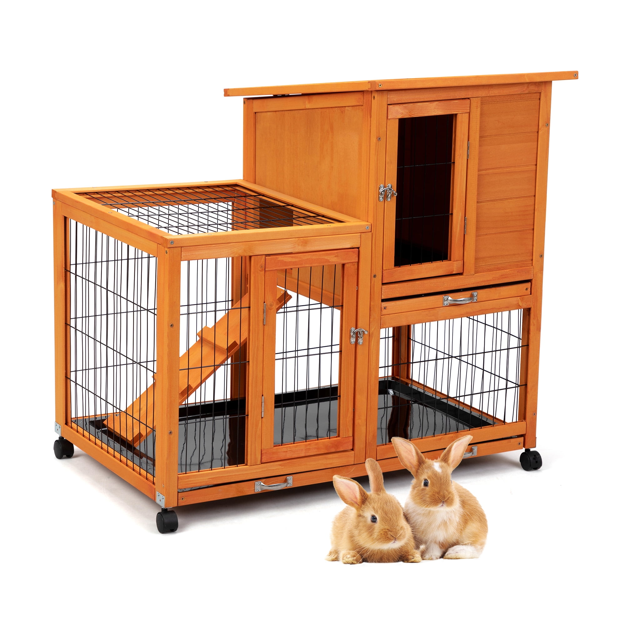 Detachable Rabbit Hutch With Removable Tray Rolling Casters Waterproof ...